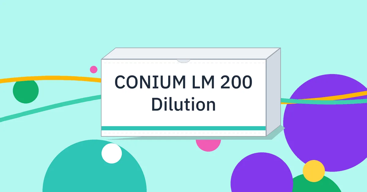 Symbolbild: Packung mit der Aufschrift CONIUM LM 200 Dilution (PZN 03504356) – Verfügbarkeit und Bezug in Apotheken in Frankfurt am Main