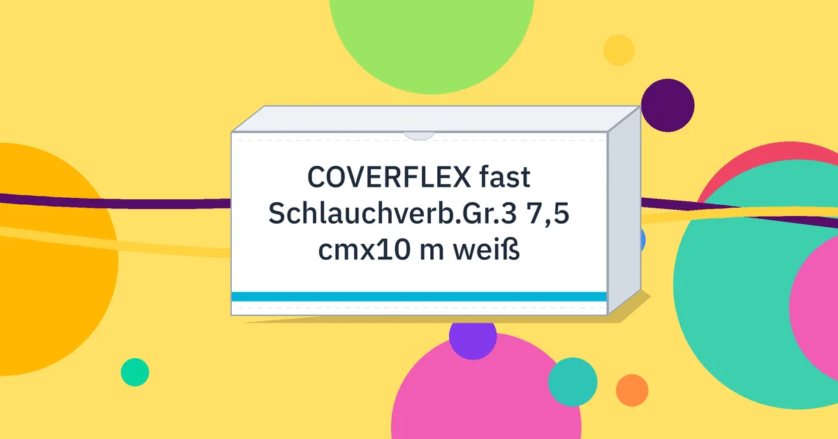 Symbolbild: Packung mit der Aufschrift COVERFLEX fast Schlauchverb.Gr.3 7,5 cmx10 m weiß (PZN 17451132) – Verfügbarkeit und Bezug in Apotheken in Frankfurt am Main