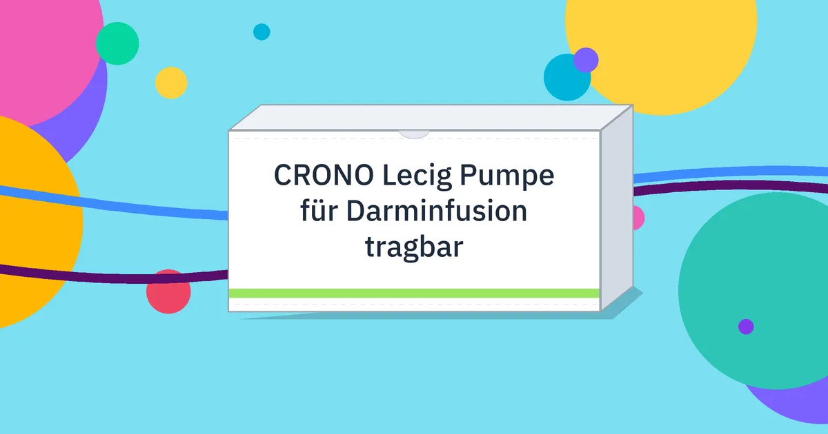 Symbolbild: Packung mit der Aufschrift CRONO Lecig Pumpe für Darminfusion tragbar (PZN 16917982) – Verfügbarkeit und Bezug in Apotheken in Frankfurt am Main