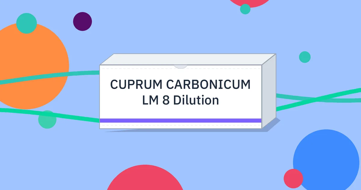 Symbolbild: Packung mit der Aufschrift CUPRUM CARBONICUM LM 8 Dilution (PZN 17853244) – Verfügbarkeit und Bezug in Apotheken in Frankfurt am Main