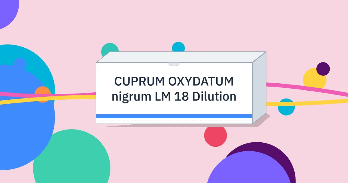 Symbolbild: Packung mit der Aufschrift CUPRUM OXYDATUM nigrum LM 18 Dilution (PZN 13458723) – Verfügbarkeit und Bezug in Apotheken in Frankfurt am Main