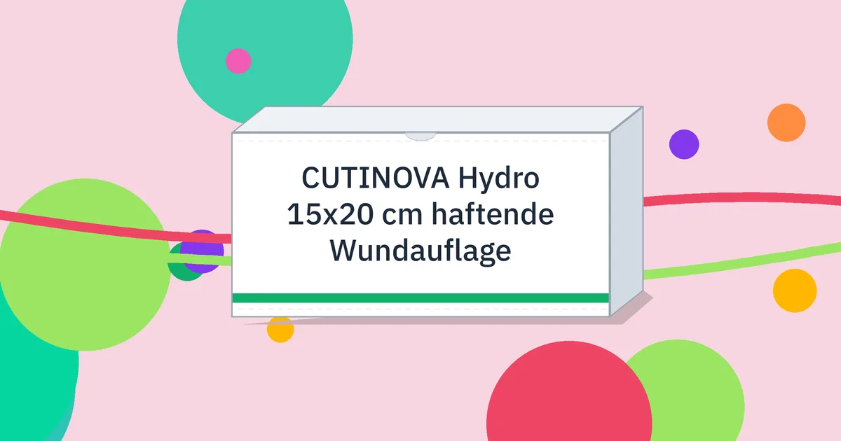 Symbolbild: Packung mit der Aufschrift CUTINOVA Hydro 15x20 cm haftende Wundauflage (PZN 06718514) – Verfügbarkeit und Bezug in Apotheken in Frankfurt am Main