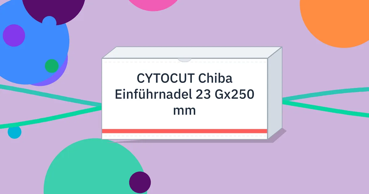 Symbolbild: Packung mit der Aufschrift CYTOCUT Chiba Einführnadel 23 Gx250 mm (PZN 16919691) – Verfügbarkeit und Bezug in Apotheken in Frankfurt am Main