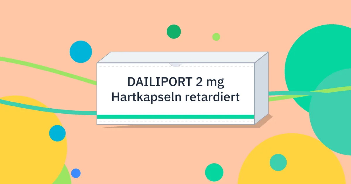 Symbolbild: Packung mit der Aufschrift DAILIPORT 2 mg Hartkapseln retardiert (PZN 16228739) – Verfügbarkeit und Bezug in Apotheken in Frankfurt am Main