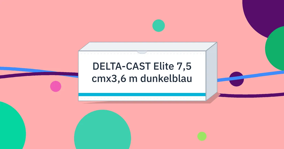 Symbolbild: Packung mit der Aufschrift DELTA-CAST Elite 7,5 cmx3,6 m dunkelblau (PZN 07550465) – Verfügbarkeit und Bezug in Apotheken in Frankfurt am Main