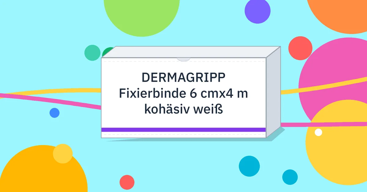 Symbolbild: Packung mit der Aufschrift DERMAGRIPP Fixierbinde 6 cmx4 m kohäsiv weiß (PZN 20111598) – Verfügbarkeit und Bezug in Apotheken in Frankfurt am Main