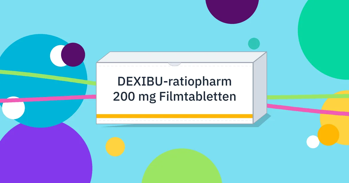 Symbolbild: Packung mit der Aufschrift DEXIBU-ratiopharm 200 mg Filmtabletten (PZN 19185114) – Verfügbarkeit und Bezug in Apotheken in Frankfurt am Main
