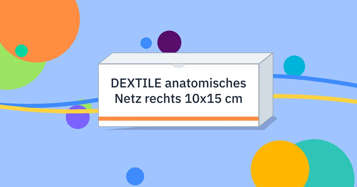 Symbolbild: Packung mit der Aufschrift DEXTILE anatomisches Netz rechts 10x15 cm (PZN 18257886) – Verfügbarkeit und Bezug in Apotheken in Frankfurt am Main