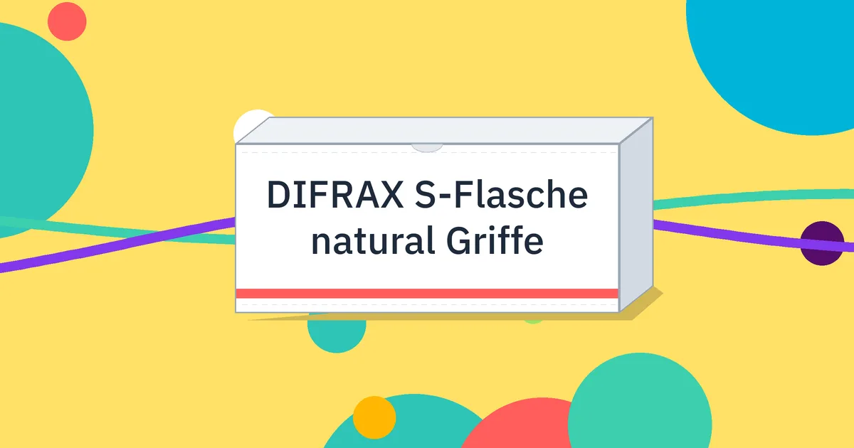 Symbolbild: Packung mit der Aufschrift DIFRAX S-Flasche natural Griffe (PZN 12518400) – Verfügbarkeit und Bezug in Apotheken in Frankfurt am Main