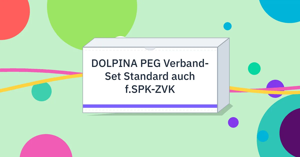 Symbolbild: Packung mit der Aufschrift DOLPINA PEG Verband-Set Standard auch f.SPK-ZVK (PZN 18213825) – Verfügbarkeit und Bezug in Apotheken in Frankfurt am Main