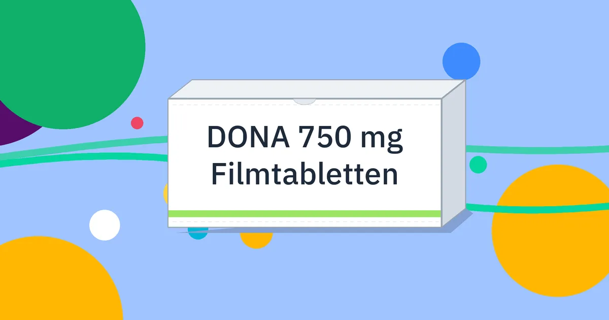 Symbolbild: Packung mit der Aufschrift DONA 750 mg Filmtabletten (PZN 06905363) – Verfügbarkeit und Bezug in Apotheken in Frankfurt am Main