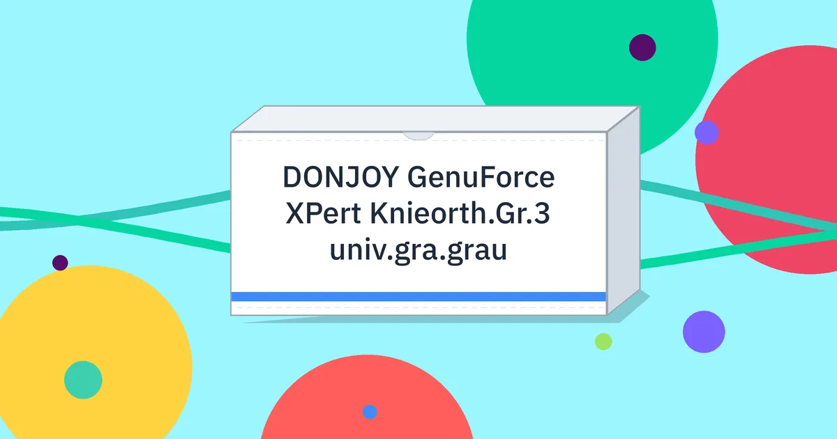 Symbolbild: Packung mit der Aufschrift DONJOY GenuForce XPert Knieorth.Gr.3 univ.gra.grau (PZN 18668856) – Verfügbarkeit und Bezug in Apotheken in Frankfurt am Main