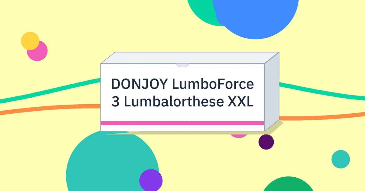 Symbolbild: Packung mit der Aufschrift DONJOY LumboForce 3 Lumbalorthese XXL (PZN 19377960) – Verfügbarkeit und Bezug in Apotheken in Frankfurt am Main