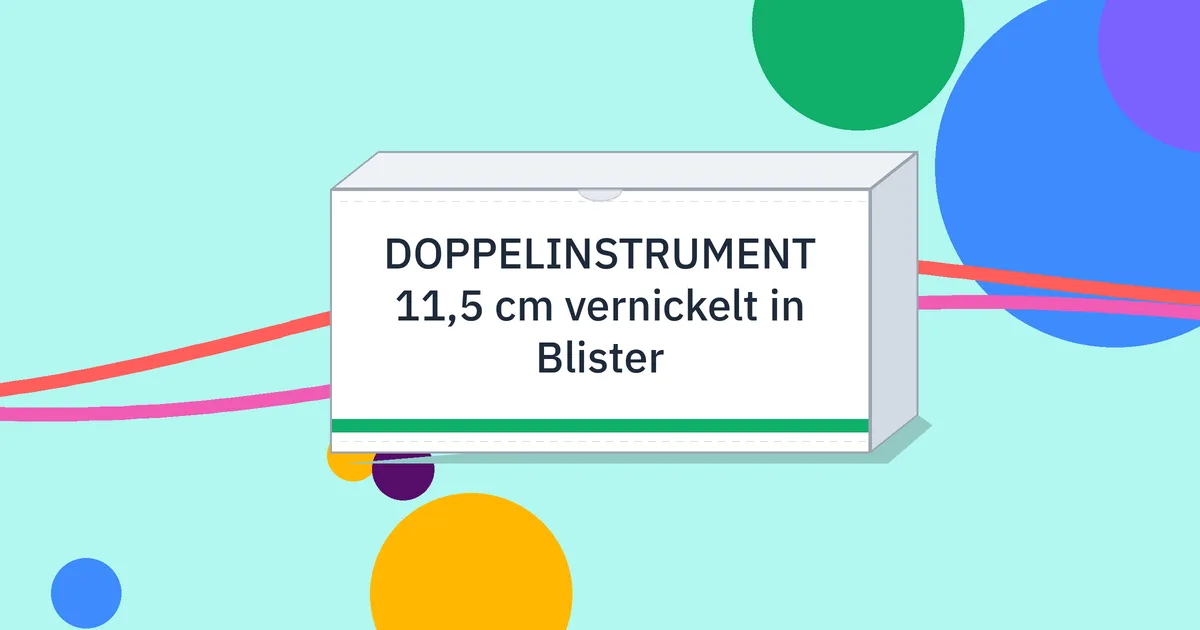 Symbolbild: Packung mit der Aufschrift DOPPELINSTRUMENT 11,5 cm vernickelt in Blister (PZN 18155306) – Verfügbarkeit und Bezug in Apotheken in Frankfurt am Main