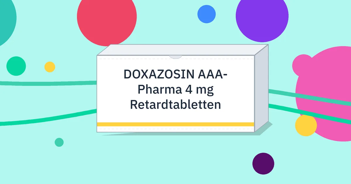 Symbolbild: Packung mit der Aufschrift DOXAZOSIN AAA-Pharma 4 mg Retardtabletten (PZN 14853284) – Verfügbarkeit und Bezug in Apotheken in Frankfurt am Main