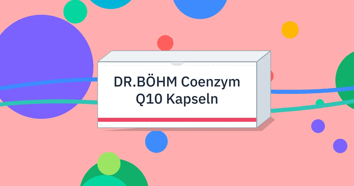 Symbolbild: Packung mit der Aufschrift DR.BÖHM Coenzym Q10 Kapseln (PZN 20398051) – Verfügbarkeit und Bezug in Apotheken in Frankfurt am Main