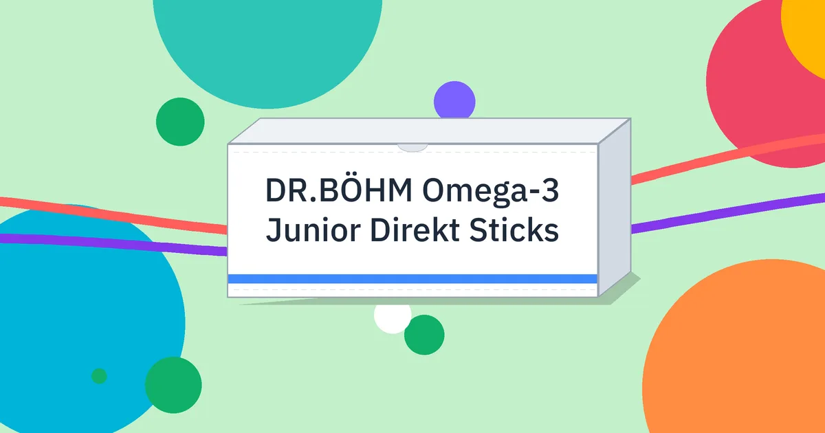 Symbolbild: Packung mit der Aufschrift DR.BÖHM Omega-3 Junior Direkt Sticks (PZN 19370509) – Verfügbarkeit und Bezug in Apotheken in Frankfurt am Main