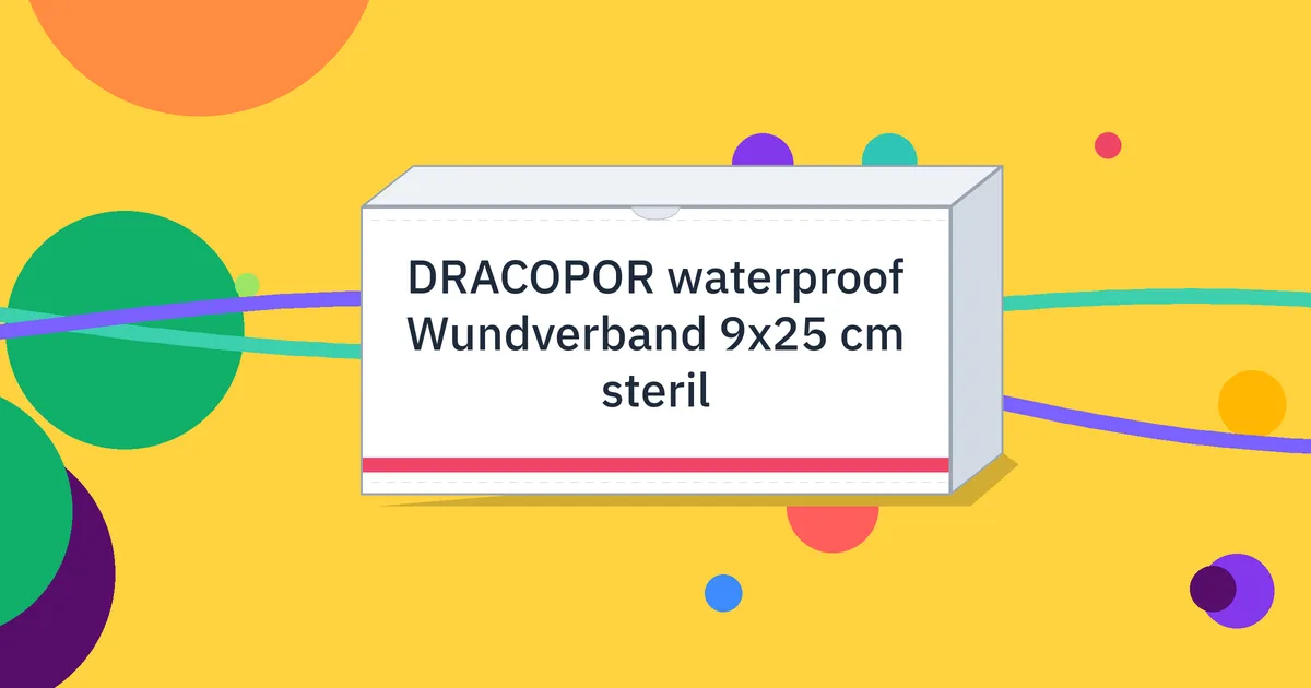 Symbolbild: Packung mit der Aufschrift DRACOPOR waterproof Wundverband 9x25 cm steril (PZN 19351239) – Verfügbarkeit und Bezug in Apotheken in Frankfurt am Main