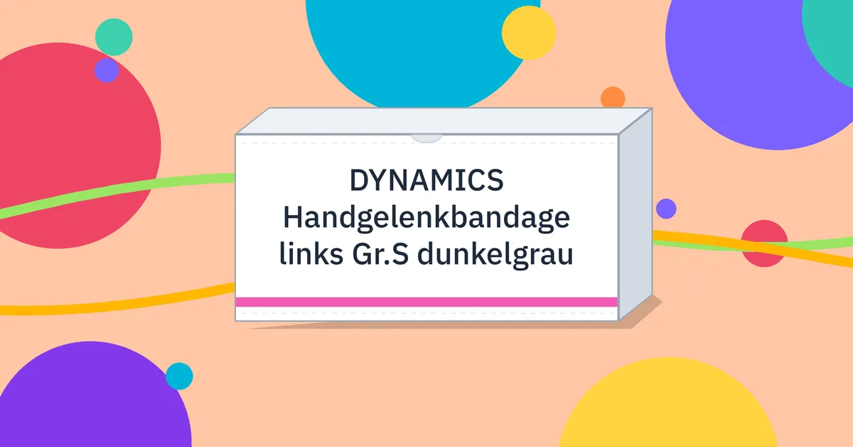Symbolbild: Packung mit der Aufschrift DYNAMICS Handgelenkbandage links Gr.S dunkelgrau (PZN 10633054) – Verfügbarkeit und Bezug in Apotheken in Frankfurt am Main