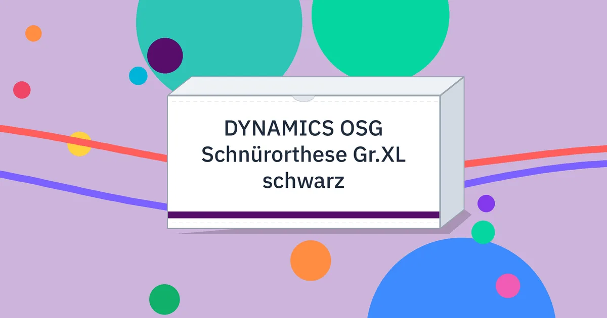 Symbolbild: Packung mit der Aufschrift DYNAMICS OSG Schnürorthese Gr.XL schwarz (PZN 10634674) – Verfügbarkeit und Bezug in Apotheken in Frankfurt am Main