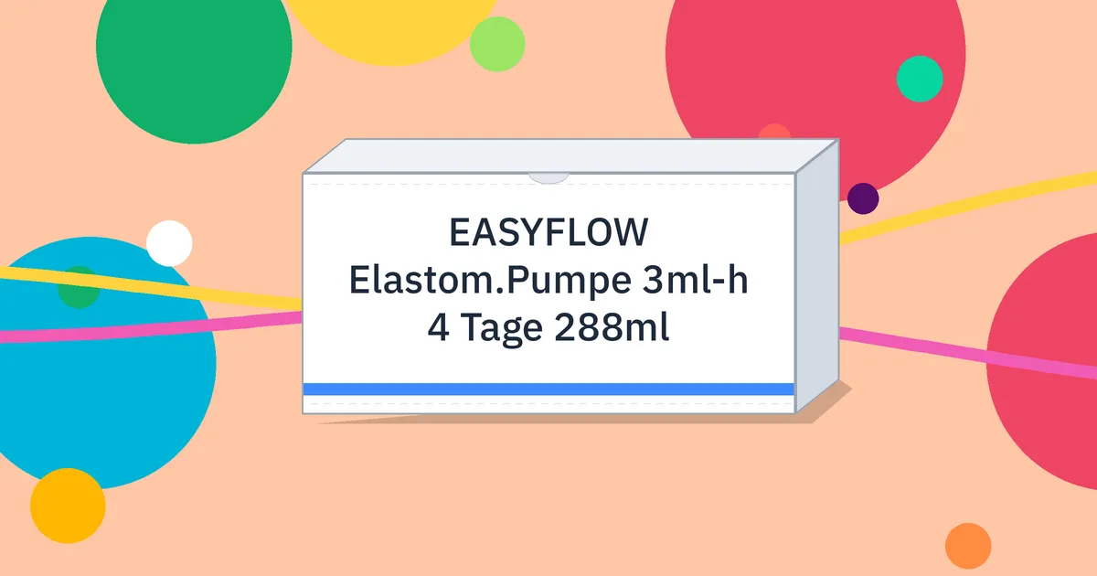 Symbolbild: Packung mit der Aufschrift EASYFLOW Elastom.Pumpe 3ml-h 4 Tage 288ml (PZN 19789094) – Verfügbarkeit und Bezug in Apotheken in Frankfurt am Main