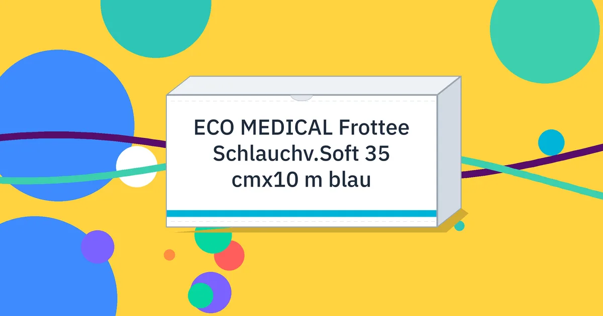 Symbolbild: Packung mit der Aufschrift ECO MEDICAL Frottee Schlauchv.Soft 35 cmx10 m blau (PZN 00879759) – Verfügbarkeit und Bezug in Apotheken in Frankfurt am Main