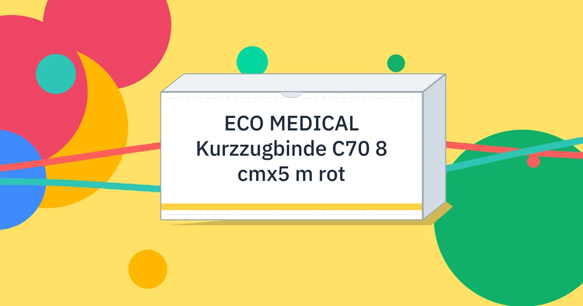 Symbolbild: Packung mit der Aufschrift ECO MEDICAL Kurzzugbinde C70 8 cmx5 m rot (PZN 14189780) – Verfügbarkeit und Bezug in Apotheken in Frankfurt am Main