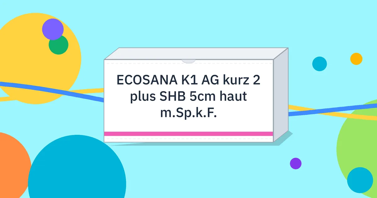 Symbolbild: Packung mit der Aufschrift ECOSANA K1 AG kurz 2 plus SHB 5cm haut m.Sp.k.F. (PZN 04727118) – Verfügbarkeit und Bezug in Apotheken in Frankfurt am Main
