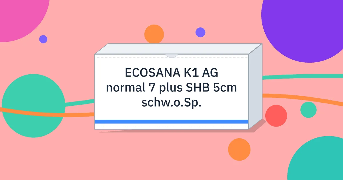 Symbolbild: Packung mit der Aufschrift ECOSANA K1 AG normal 7 plus SHB 5cm schw.o.Sp. (PZN 04730474) – Verfügbarkeit und Bezug in Apotheken in Frankfurt am Main
