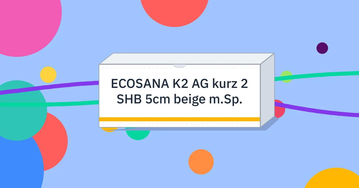 Symbolbild: Packung mit der Aufschrift ECOSANA K2 AG kurz 2 SHB 5cm beige m.Sp. (PZN 01392775) – Verfügbarkeit und Bezug in Apotheken in Frankfurt am Main