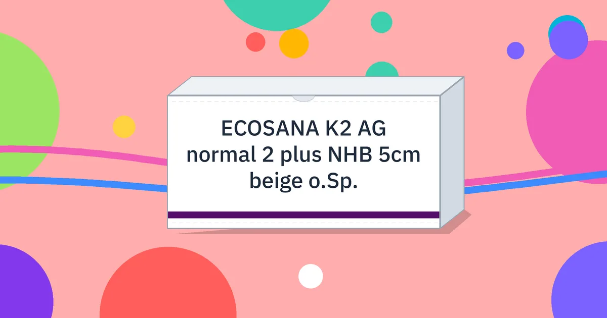 Symbolbild: Packung mit der Aufschrift ECOSANA K2 AG normal 2 plus NHB 5cm beige o.Sp. (PZN 01392798) – Verfügbarkeit und Bezug in Apotheken in Frankfurt am Main