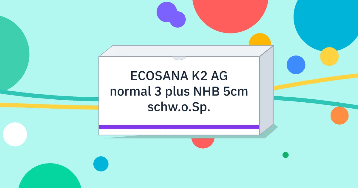Symbolbild: Packung mit der Aufschrift ECOSANA K2 AG normal 3 plus NHB 5cm schw.o.Sp. (PZN 01409599) – Verfügbarkeit und Bezug in Apotheken in Frankfurt am Main