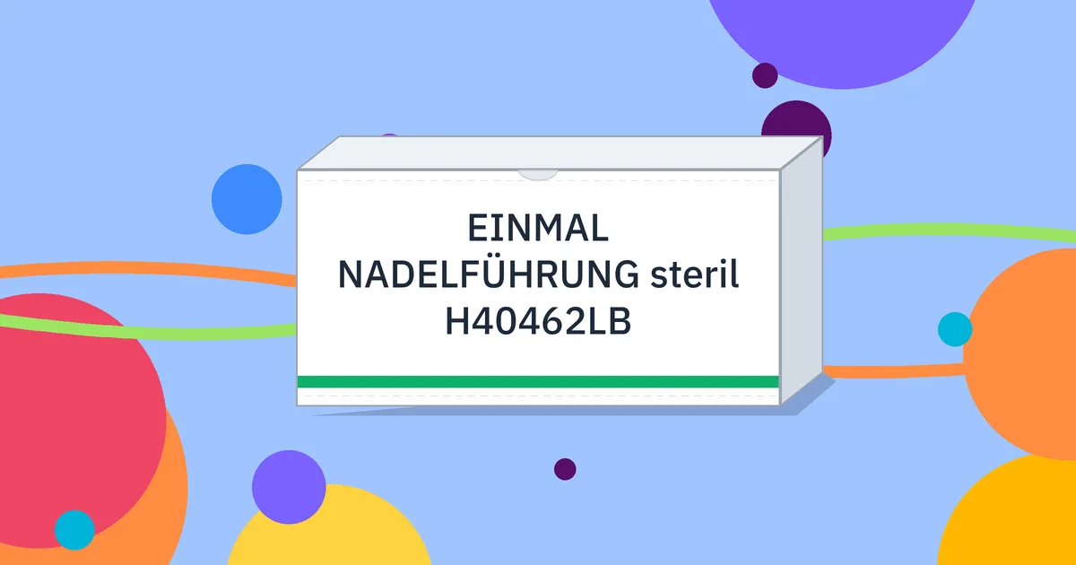 Symbolbild: Packung mit der Aufschrift EINMAL NADELFÜHRUNG steril H40462LB (PZN 16258798) – Verfügbarkeit und Bezug in Apotheken in Frankfurt am Main