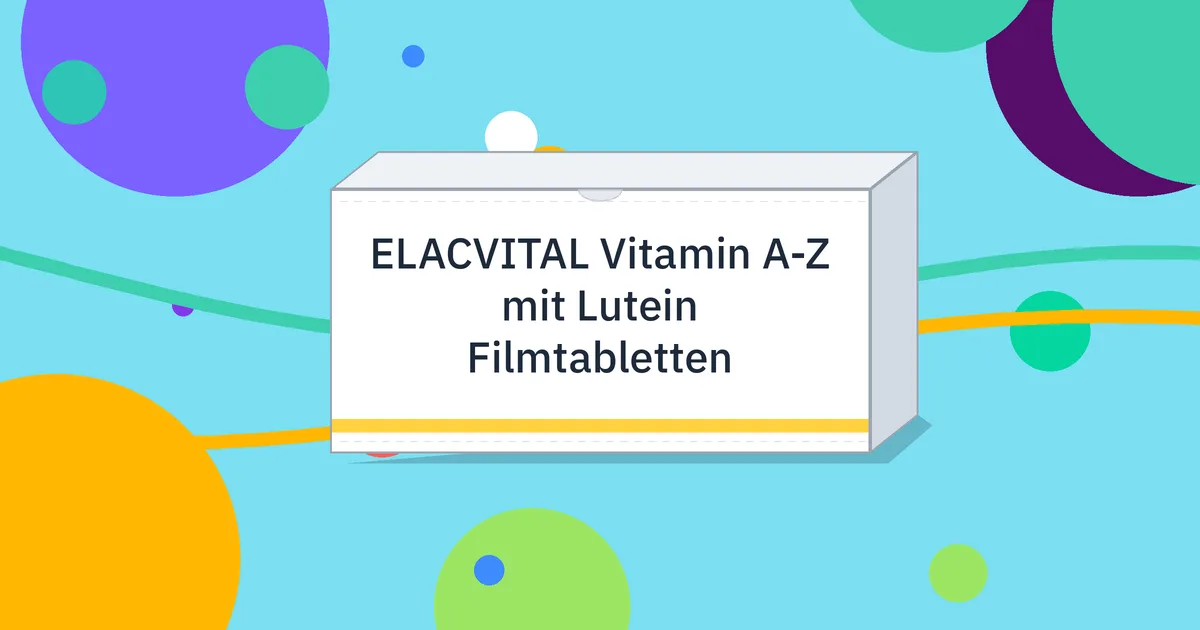 Symbolbild: Packung mit der Aufschrift ELACVITAL Vitamin A-Z mit Lutein Filmtabletten (PZN 19537984) – Verfügbarkeit und Bezug in Apotheken in Frankfurt am Main