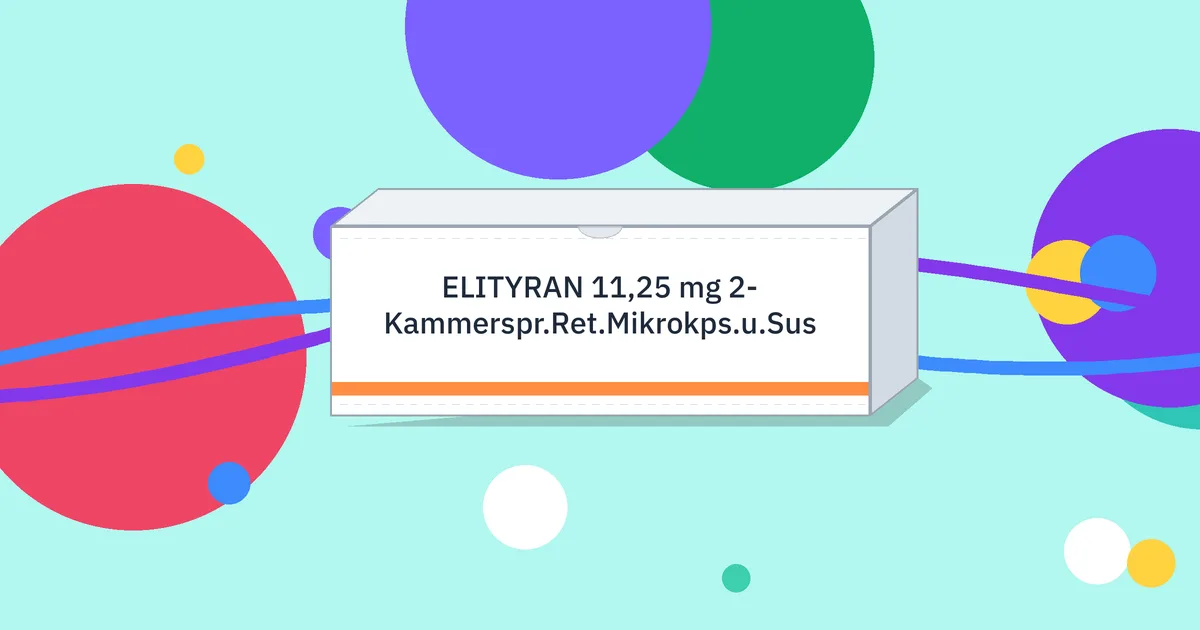 Symbolbild: Packung mit der Aufschrift ELITYRAN 11,25 mg 2-Kammerspr.Ret.Mikrokps.u.Sus (PZN 18046221) – Verfügbarkeit und Bezug in Apotheken in Frankfurt am Main