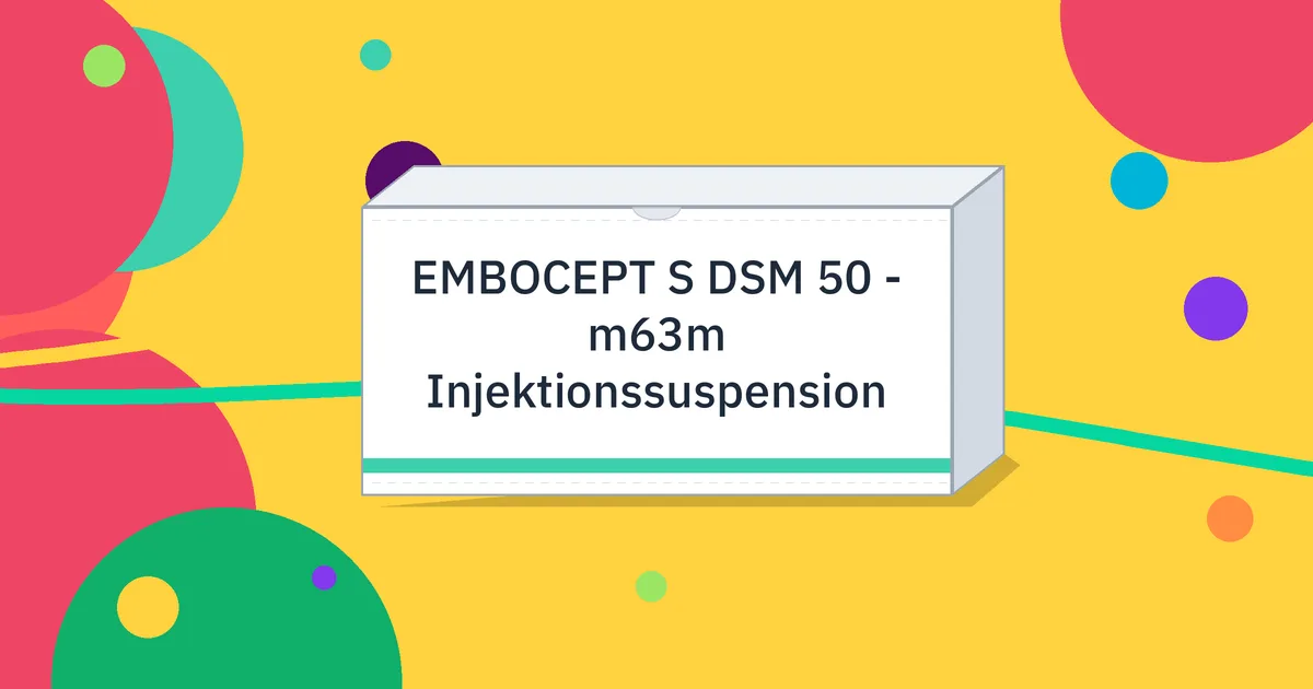 Symbolbild: Packung mit der Aufschrift EMBOCEPT S DSM 50 -m63m Injektionssuspension (PZN 15879771) – Verfügbarkeit und Bezug in Apotheken in Frankfurt am Main