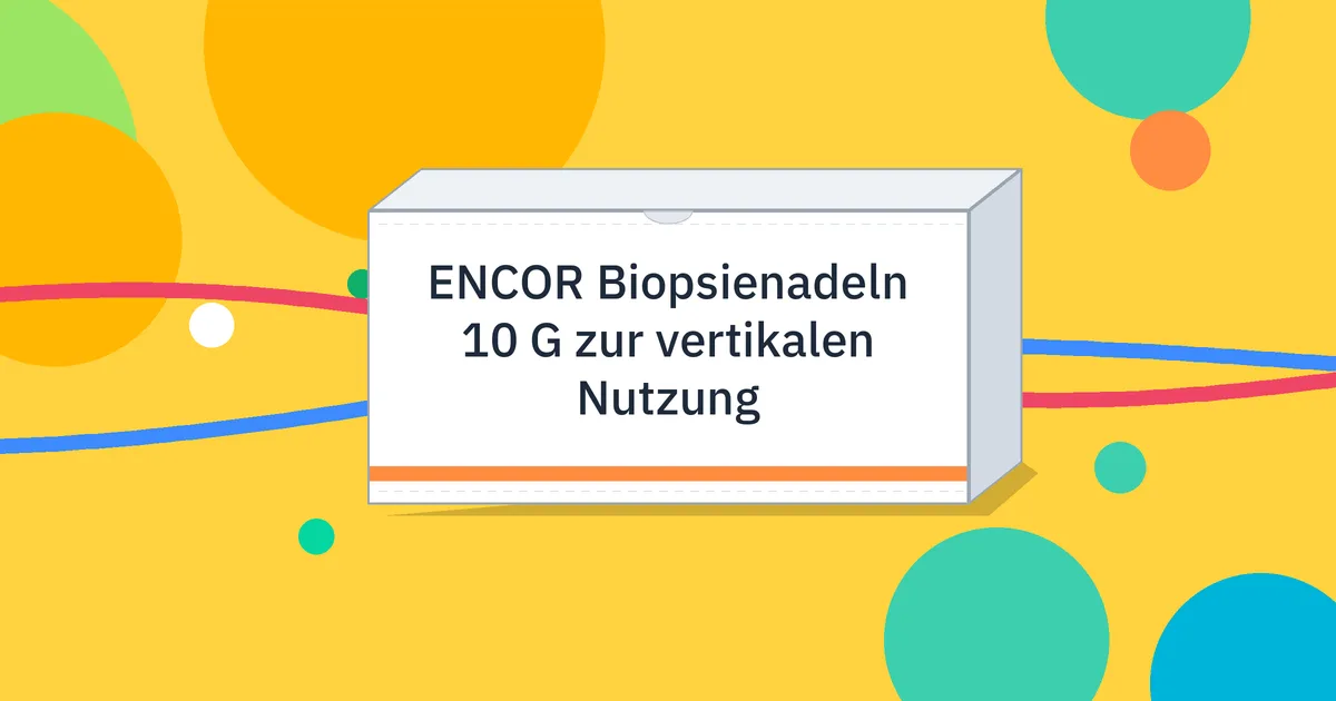 Symbolbild: Packung mit der Aufschrift ENCOR Biopsienadeln 10 G zur vertikalen Nutzung (PZN 03575600) – Verfügbarkeit und Bezug in Apotheken in Frankfurt am Main