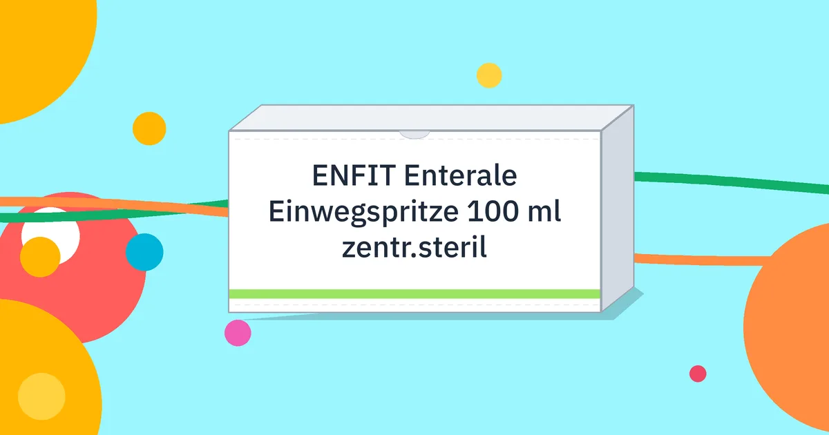 Symbolbild: Packung mit der Aufschrift ENFIT Enterale Einwegspritze 100 ml zentr.steril (PZN 16807710) – Verfügbarkeit und Bezug in Apotheken in Frankfurt am Main