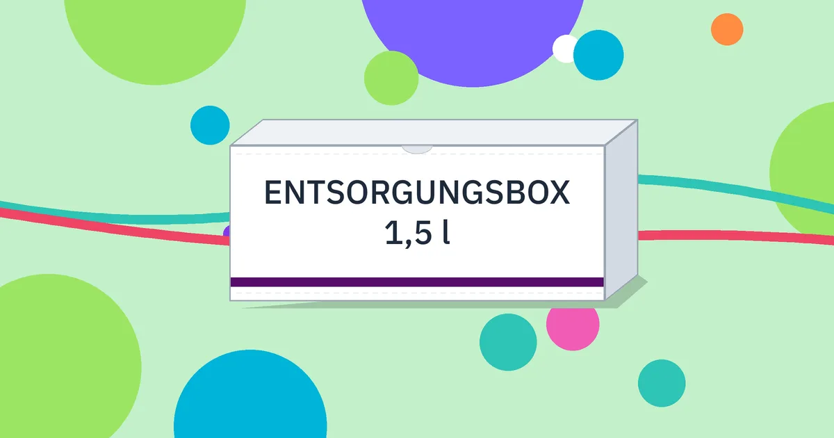 Symbolbild: Packung mit der Aufschrift ENTSORGUNGSBOX 1,5 l (PZN 09308509) – Verfügbarkeit und Bezug in Apotheken in Frankfurt am Main