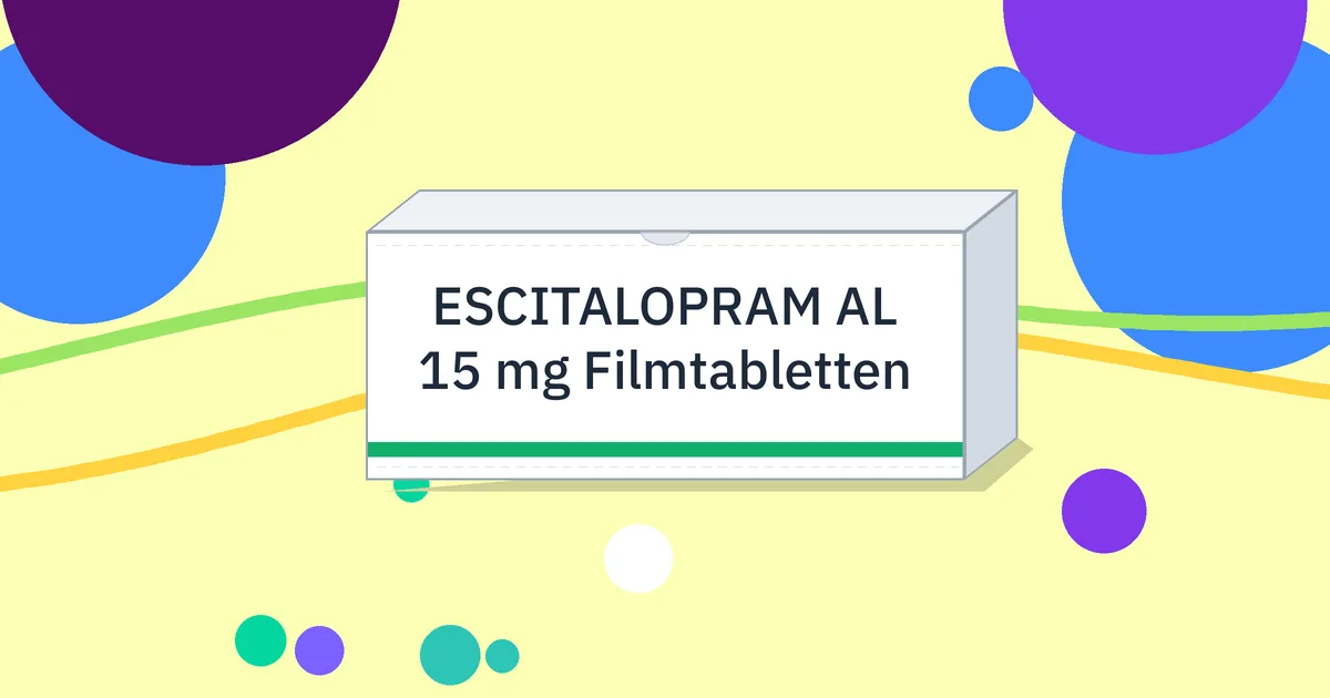 Symbolbild: Packung mit der Aufschrift ESCITALOPRAM AL 15 mg Filmtabletten (PZN 13164855) – Verfügbarkeit und Bezug in Apotheken in Frankfurt am Main