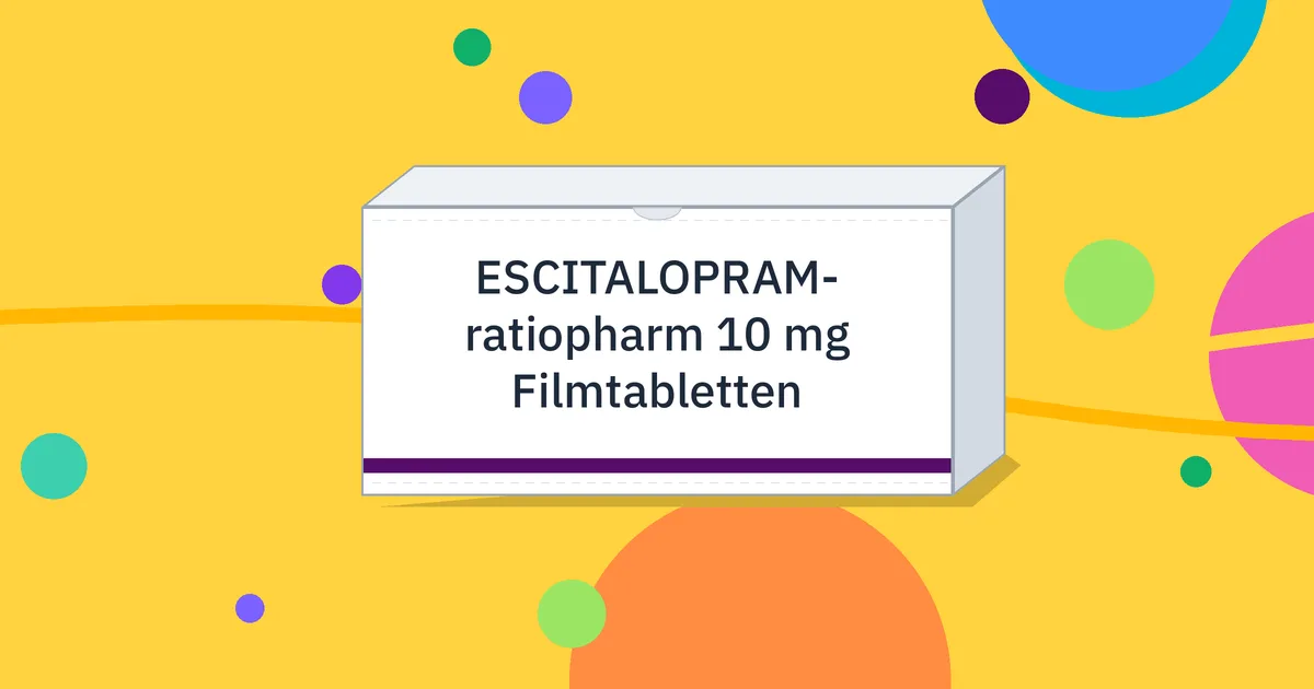 Symbolbild: Packung mit der Aufschrift ESCITALOPRAM-ratiopharm 10 mg Filmtabletten (PZN 00270490) – Verfügbarkeit und Bezug in Apotheken in Frankfurt am Main