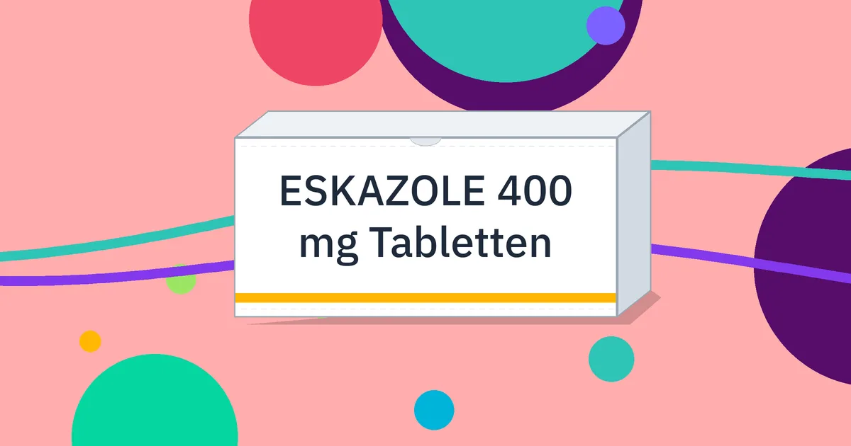 Symbolbild: Packung mit der Aufschrift ESKAZOLE 400 mg Tabletten (PZN 19077028) – Verfügbarkeit und Bezug in Apotheken in Frankfurt am Main