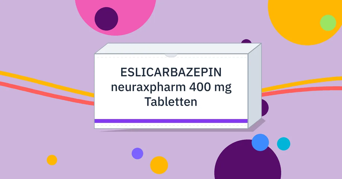 Symbolbild: Packung mit der Aufschrift ESLICARBAZEPIN neuraxpharm 400 mg Tabletten (PZN 18117406) – Verfügbarkeit und Bezug in Apotheken in Frankfurt am Main