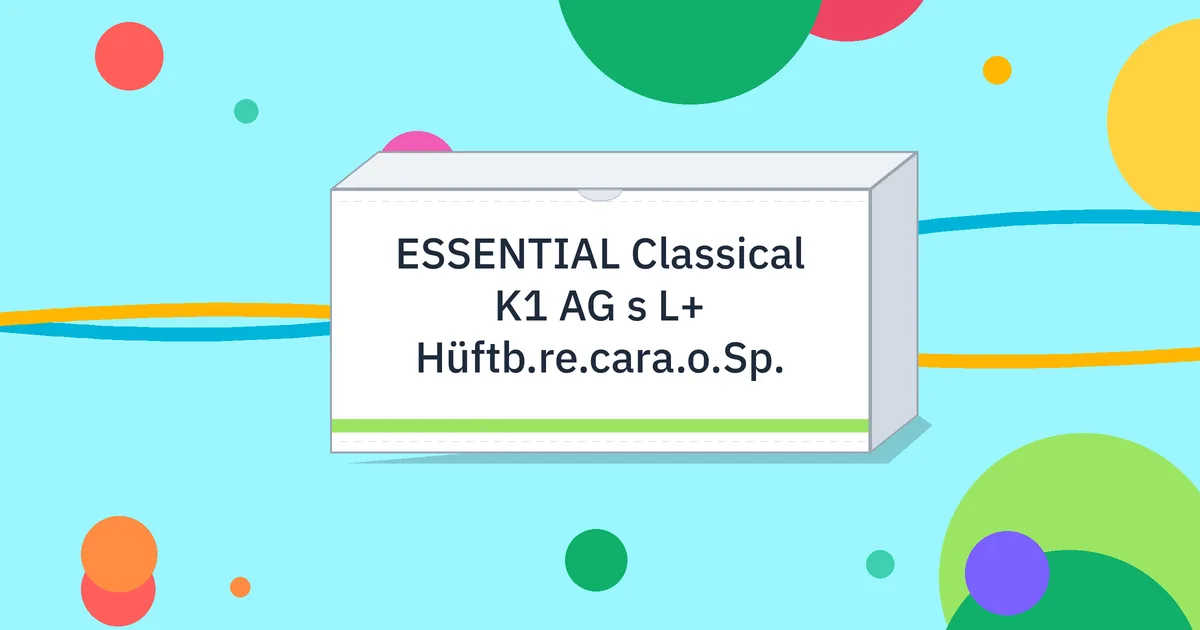 Symbolbild: Packung mit der Aufschrift ESSENTIAL Classical K1 AG s L+ Hüftb.re.cara.o.Sp. (PZN 17011781) – Verfügbarkeit und Bezug in Apotheken in Frankfurt am Main