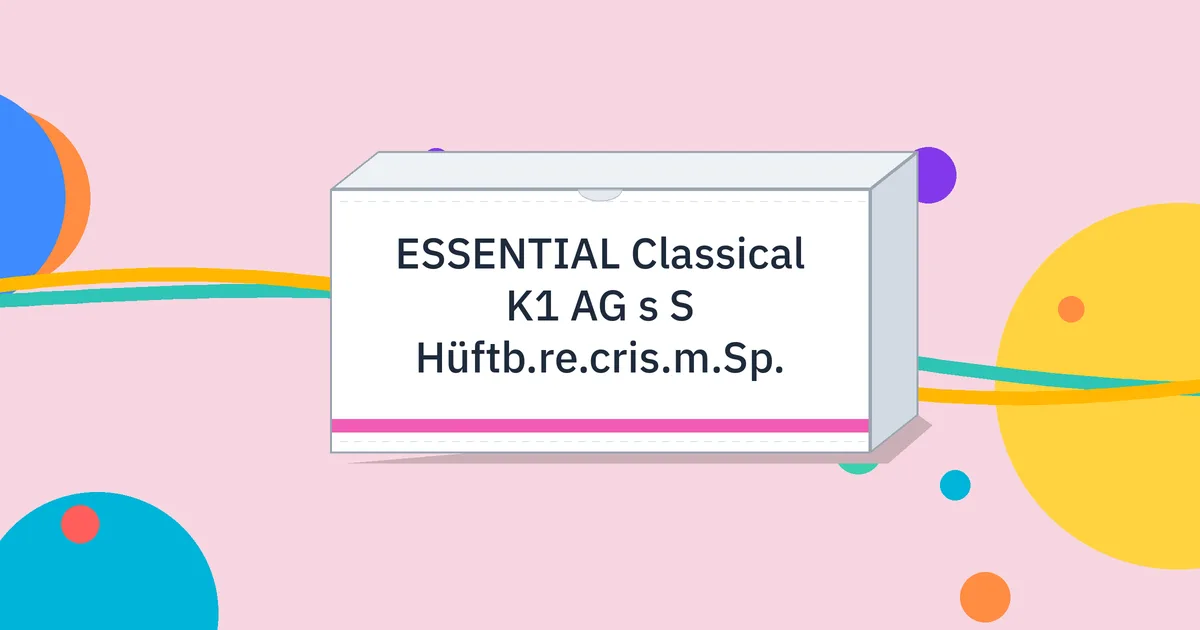 Symbolbild: Packung mit der Aufschrift ESSENTIAL Classical K1 AG s S Hüftb.re.cris.m.Sp. (PZN 17012384) – Verfügbarkeit und Bezug in Apotheken in Frankfurt am Main