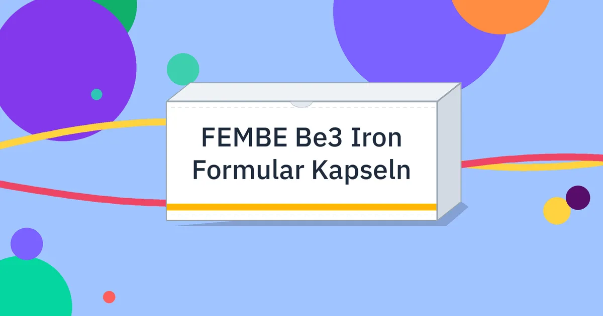 Symbolbild: Packung mit der Aufschrift FEMBE Be3 Iron Formular Kapseln (PZN 19682999) – Verfügbarkeit und Bezug in Apotheken in Frankfurt am Main