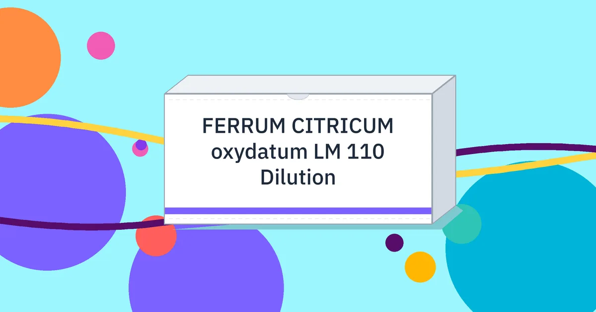 Symbolbild: Packung mit der Aufschrift FERRUM CITRICUM oxydatum LM 110 Dilution (PZN 12848758) – Verfügbarkeit und Bezug in Apotheken in Frankfurt am Main