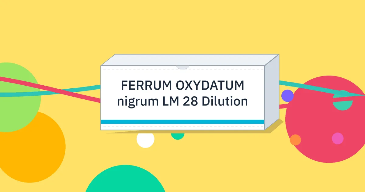Symbolbild: Packung mit der Aufschrift FERRUM OXYDATUM nigrum LM 28 Dilution (PZN 12851370) – Verfügbarkeit und Bezug in Apotheken in Frankfurt am Main