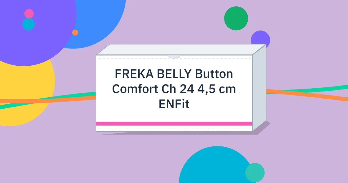 Symbolbild: Packung mit der Aufschrift FREKA BELLY Button Comfort Ch 24 4,5 cm ENFit (PZN 11487100) – Verfügbarkeit und Bezug in Apotheken in Frankfurt am Main