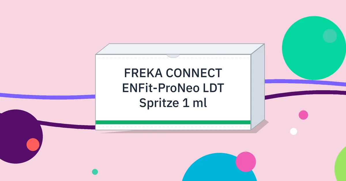 Symbolbild: Packung mit der Aufschrift FREKA CONNECT ENFit-ProNeo LDT Spritze 1 ml (PZN 19523568) – Verfügbarkeit und Bezug in Apotheken in Frankfurt am Main